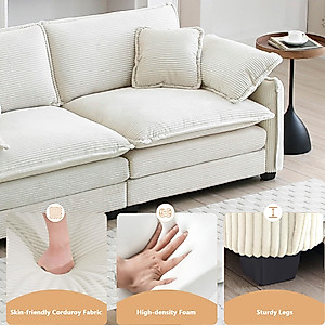 Aoowow Modern Modular Sectional Sofa,150.4 Inch Corduroy Upholstered 4-Seater Sofa Comfy Cloud Deep Seat Couches with 4 Throw Pillows and 2 Armrest Pillows for Living Room Bedroom Apartment(Beige)