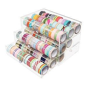 Simply Tidy Three Drawer Washi Tape Storage Keeper Organize Arts & Crafts, Embellishments, Washi Tape, Jewelry - Clear, 1 Pack