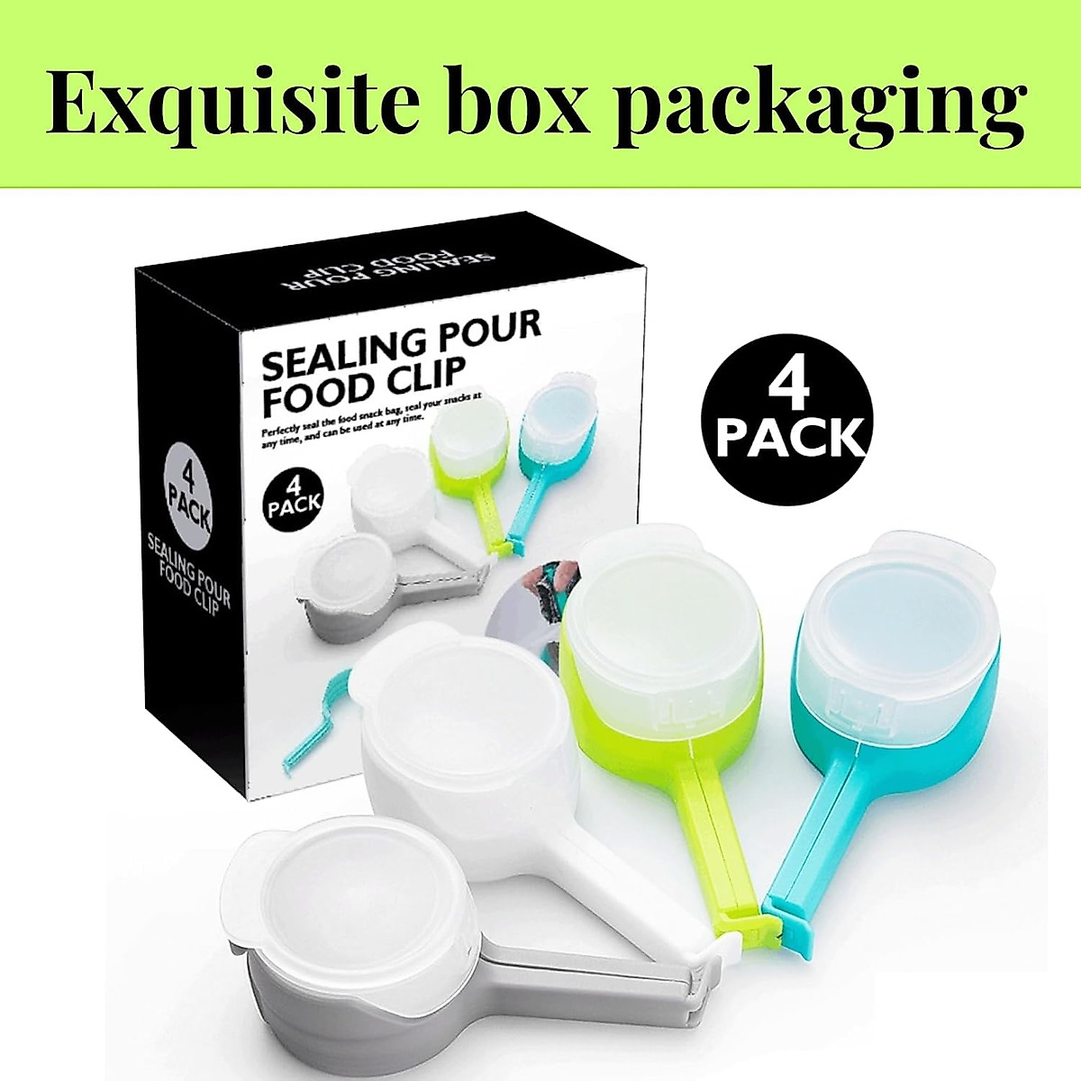 PodaFu 4PCS Bag Clips with Pour Spout, Sealing Clips with Pouring Spouts, Great for Organizing and Storing Food in the Kitchen (4 Colors)