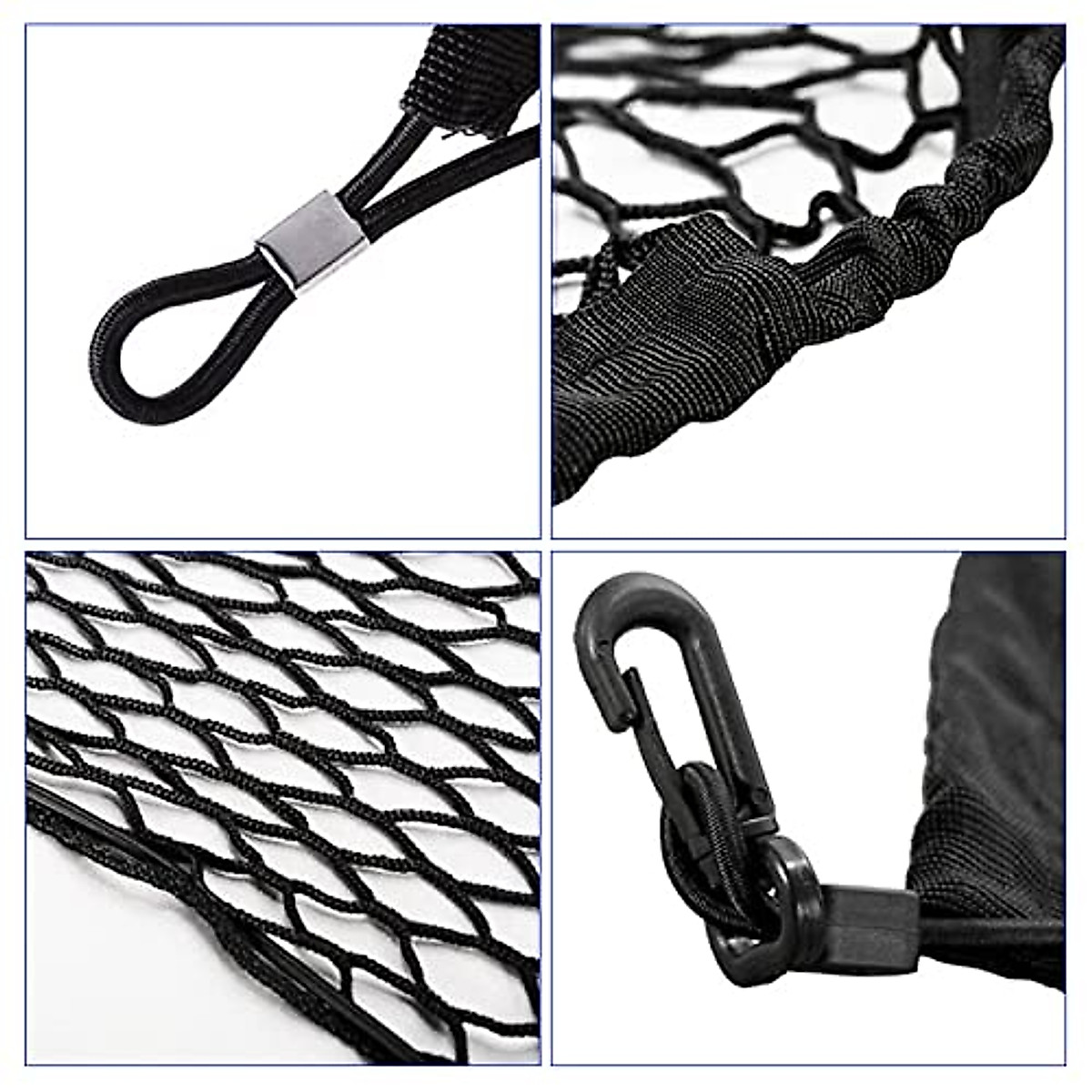 neynavy 1 Pack Car Adjustable Heavy Duty Cargo Net, 43.3" x 15.7" Double-Layer Standing Net, Stretchable Storage Mesh with Hooks, Item Storage Bag, Universal Vehicle Interior (Black)