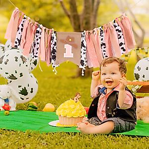 1st Birthday High Chair Banner - Cow Girl Rodeo for Party Fabric Decor,Cake Smash Baby Shower,Backdrop Garland for photo props