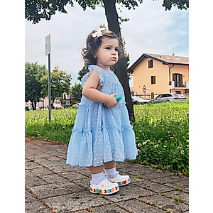 AGQT Toddler Girls Summer Dress Loose Fit Swiss Dots Flowy Pleated Dress Ruffle Babydoll Birthday Chiffon Dress Ligh Blue Size 1-2T