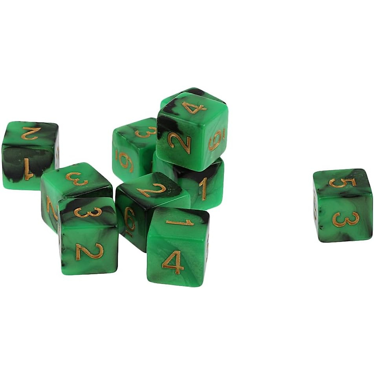 10pcs Six Sided Dual Colored D6 Dices For D&D Casino Poker Dice Guessing Games - Green & Black, 16mm