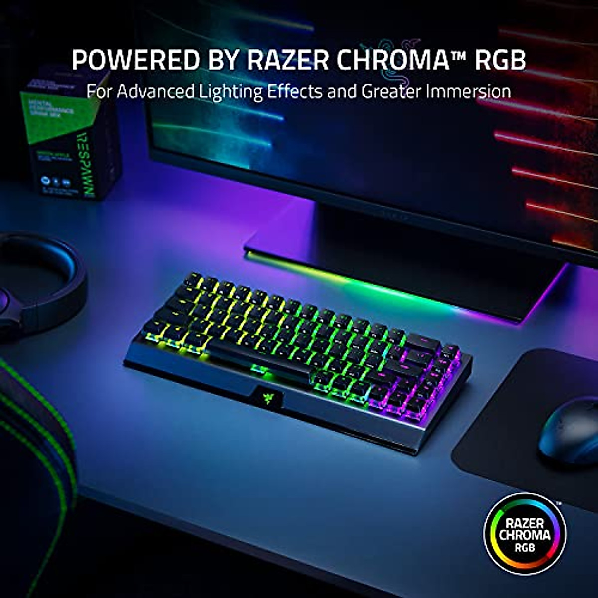 Razer BlackWidow V3 Mini HyperSpeed 65% Wireless Mechanical Gaming Keyboard: Green Mechanical Switches Tactile & Clicky - Phantom Pudding Keycaps - Chroma RGB - Up to 200 Hr Battery Snap Tap