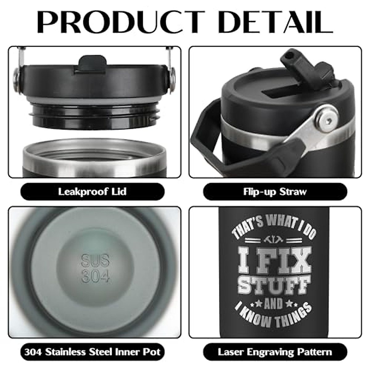 qchdln Funny Gifts For Men - That's What I Do I Fix Stuff and I Know Things Cup - 30oz Insulated Tumbler with Handle - Cool Fathers Day,Birthday,Christmas Gifts for Dad,Grandpa,Husband,Uncle