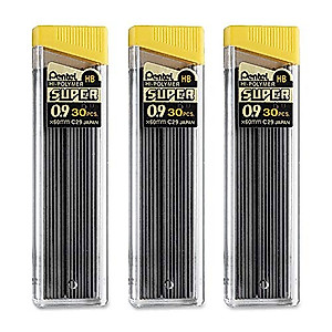 Pentel® Super Hi-Polymer® Leads, 0.9 mm, HB, 30 Leads Per Tube, Pack of 3 Tubes