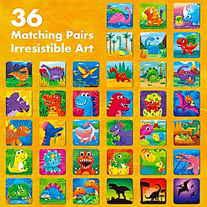 Hebayy Memory Matching Game, 72 PCS Dinosaurs Matching Cards for Toddlers 36 Pairs Memory Cards Educational Toys for Preschool 4 5 6 Years Old