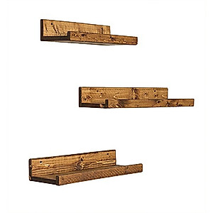 Del Hutson Designs Rustic Luxe Floating Shelves, USA Handmade, Pine Wood, Set of 3 (Walnut)