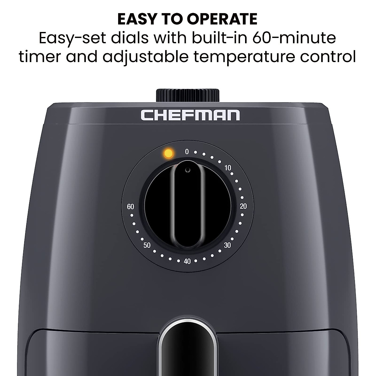 Chefman TurboFry 2-Quart Air Fryer, Dishwasher Safe Basket & Tray, Use Little to No Oil For Healthy Food, 60 Minute Timer, Fry Healthier Meals Fast, Heat And Power Indicator Light, Temp Control, Grey
