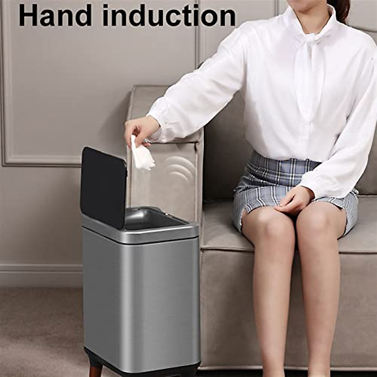 DYPASA Garbage Can 13L Large Capacity Smart Trash Can for Kitchen High Foot Stainless Steel Automatic Sensor Dustbin for Bedroom Trash Bin