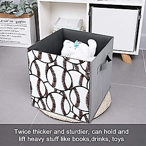 Softball Pattern Large Cubes Storage Bins Collapsible Canvas Storage Box Closet Organizers for Shelves