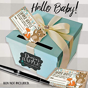 Diaper Raffle Tickets - Woodland Animals Card, Cute Fun Animals and Colorful Baby Shower Games Raffle Sign and Ticket, Gender Neutral, Baby Party Decorations, Set of 50 Double Sided Raffle Cards