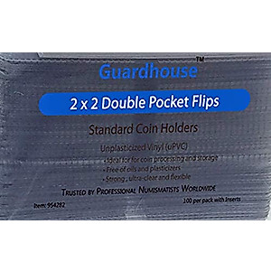 2 x 2 Double-Pocket Unplasticized Coin Flips Pack of 200 with Paper Inserts Guardhouse