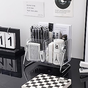 Yesesion Acrylic Remote Control Holder, Clear TV Remote Caddy for Bedside Table, Desk Storage Organizer with Removable Dividers for Marker Pen and Pencils, Home Office Supplies, Phone, Eyeglasses