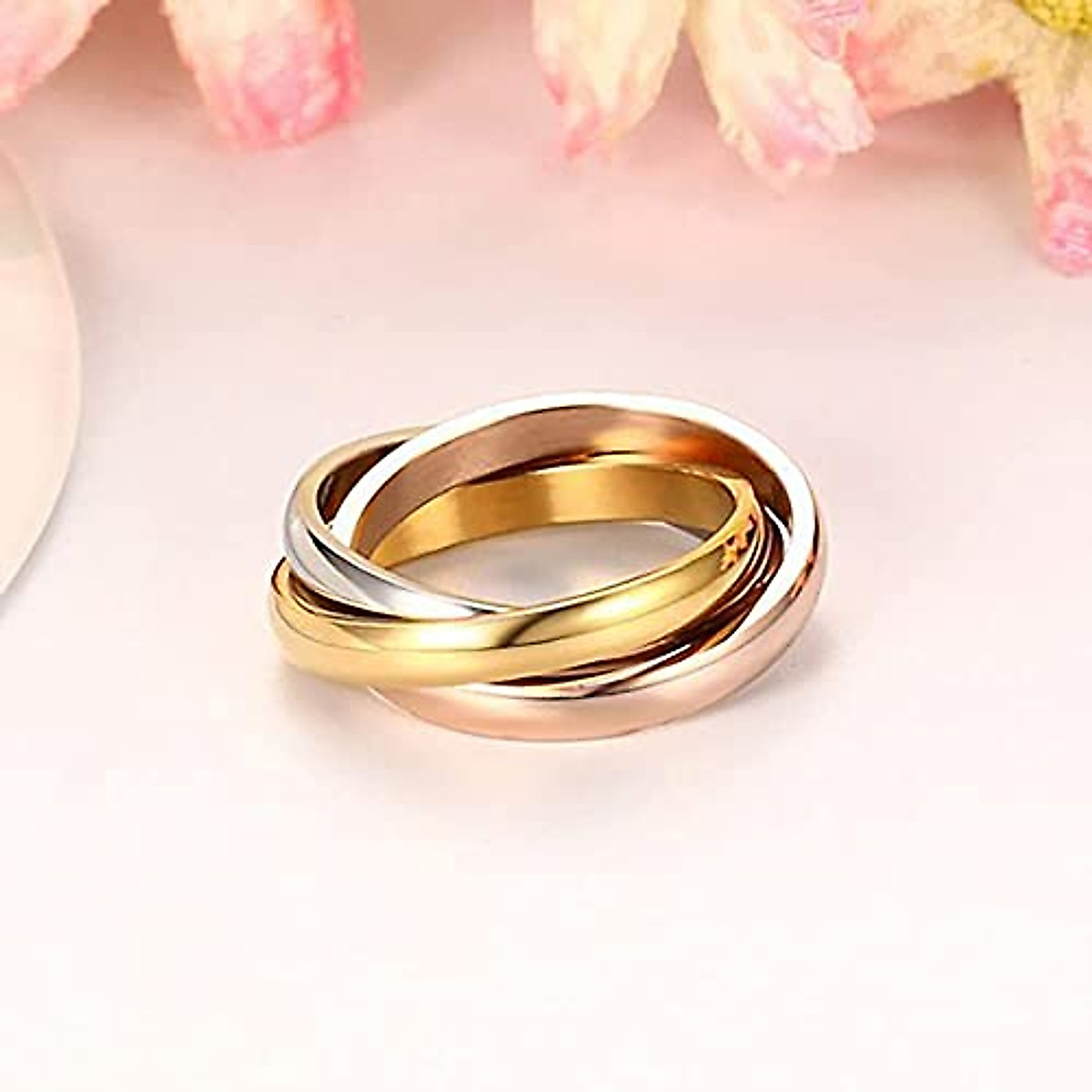 MYNENEY Women Minimalist Promise Ring Triple Interlocked Rolling Rings Size 4-45
