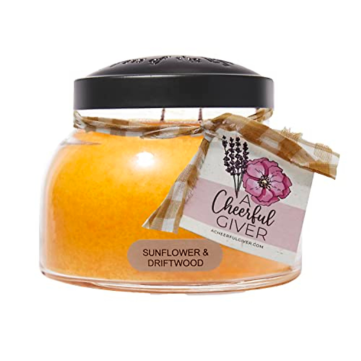A Cheerful Giver - Sunflower & Driftwood - 22oz Mama Scented Candle Jar with Lid - Keepers of The Light - 125 Hours, Gift Candle, Yellow