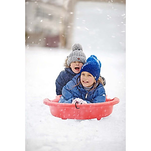 Superio Pack of 2 Toboggan Snow Sleds for Kids and Adults, 37" Plastic Sleds with Pull Ropes and Handles (Red-Blue)