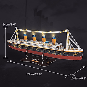 Fanbusa 3D LED Titanic Toys Puzzle for Adults to Build, Large Desk Decoration Titanic Model Sailboat, Watercraft Ship Puzzle with Lights for Men Women Wedding Anniversary Valentines Day Gifts
