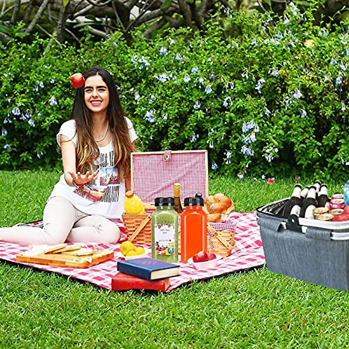 ookizom 24 Pack 8oz Plastic Juice Bottles with Caps, Perfect for Your Water, Juice or Smoothie, Reusable Clear with 3 Brushes & 2 Folding Funnels & Exquisite Label Paper