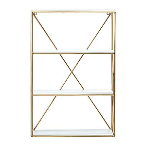 Main + Mesa Wood and Gold Rectangle Wall Shelf