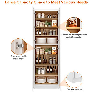 ROOMTEC 96" Kitchen Pantry Storage Cabinet - Modern Tall Storage Cabinet, 4 Doors & 6 Adjustable Shelves, Freestanding Utility Cupboard for Kitchen, Living Room, Dining Room