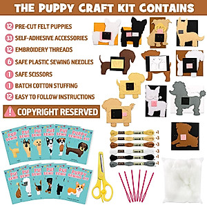 CiyvoLyeen Puppy Craft Kit Kids DIY Crafting and Sewing Set Dog Stuffed Animal Felt Plushie for Girls and Boys Educational Beginners Sewing Set Sewing Kits for Kids Age 8 9 10 11 12