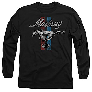 Popfunk Classic Ford Mustang Stripes Unisex Adult Long-Sleeve T Shirt, Athletic Heather,Small