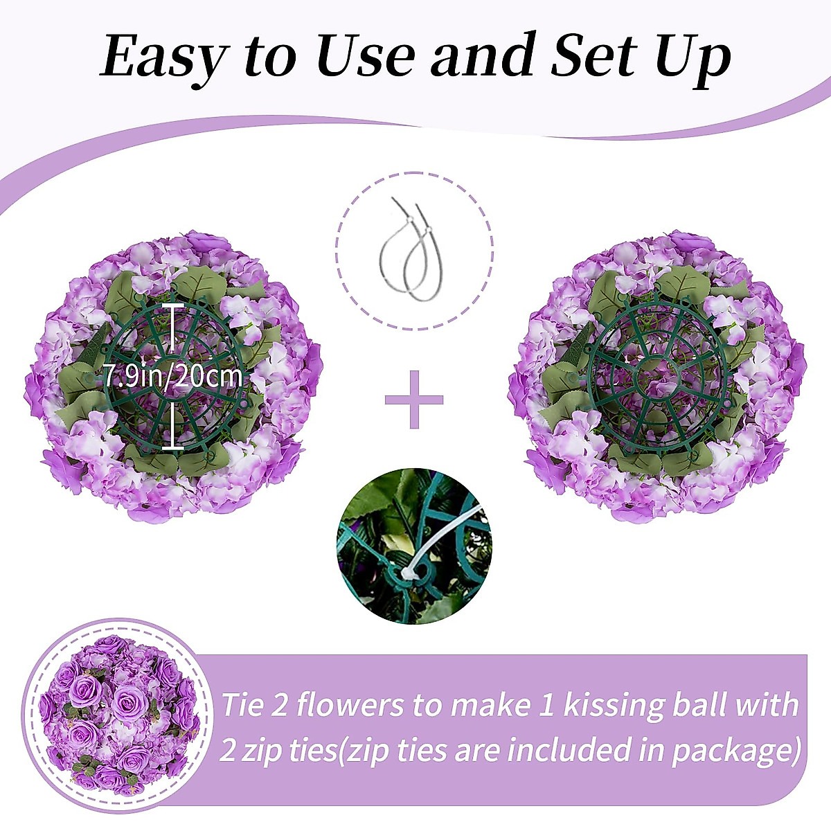 BLOSMON Artificial Flower Balls Wedding Centerpieces 2 Pcs 15.7" Large Lilac Fake Flowers Rose Hydrangea Ball Arrangement Center Pieces for Table Silk Floral Bouquet for Wedding Party Home Decor