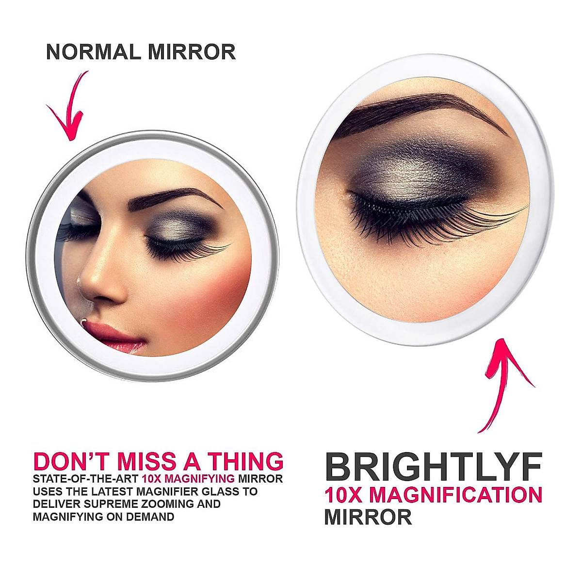 10X Magnifying Mirror with Suction Cup for Precise Eye Makeup, Blackhead/Blemish Removal – Round 6” Circle Glass with Magnifier & 3 Suction Cups