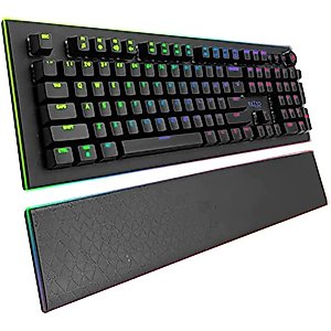 Tilted Nation RGB Keyboard, Gaming Mechanical Keyboard with Volume Control Knob and Magnetic Removable Wrist Rest - Perfect Gamer Keyboard with Quick Response Red Switches