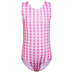 TFJH E Leotard for Girls Gymnastic Clothes Ballet Dancewear Practice Outfits Tumbling Wear 5t 6t Pink Plaid 6A