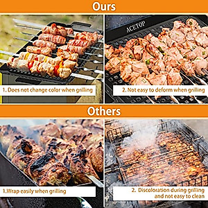 2PCS Grill Topper Pans BBQ ACETOP Nonstick Barbecue Grilling Baskets Outdoor Stainless Steel BBQ Grill Tray with Perforated Bottom for Indoor Camping Chicken Drumsticks Vegetable Shrimp Meat