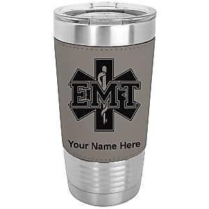 LaserGram 20oz Vacuum Insulated Tumbler Mug, EMT Emergency Medical Technician, Personalized Engraving Included (Faux Leather, Gray)