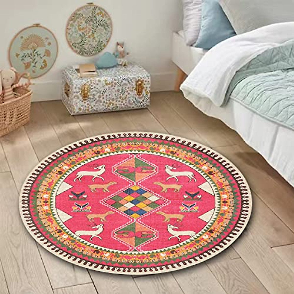 Erwinmu 2.6FT Tribal Round Area Rug for Bedroom Entryway Foyer - Persian Small Round Rug Soft Living Room Carpet Entryway Foyer Non-Slip Easy to Clean