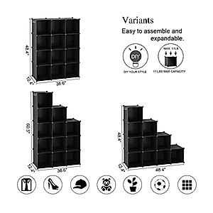 C&AHOME Cube Storage Organizer, 12-Cube Shelves Units, Closet Cabinet, DIY Plastic Modular Book Shelf, Ideal for Bedroom, Living Room, Office, 36.6" L x 12.4" W x 48.4" H Black SHS3012B