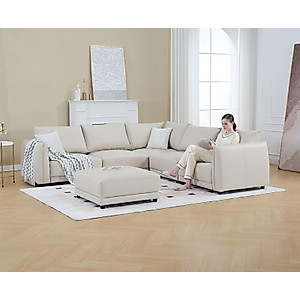 DAYALANE Middle Module for Modular Sectional Sofa, Upholstered Single Couch PU Leather Armchair, Comfy Couch Seat for Living Room, Studio, Office, Apartment, Off White