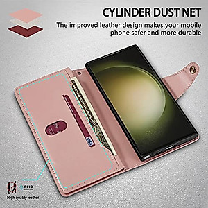 YWKJ Compatible with Samsung Galaxy S23 Ultra Case Wallet with RFID Blocking Card Slot Flip Leather Zipper with Strap Protective Phone Case for Samsung Galaxy S23 Ultra Wallet Case(Pink-6.8 inch)
