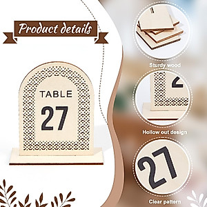 OLYCRAFT 30 Sets Wooden Table Number Signs 3.1x4.3 Inch Numbers 1~30 Rattan Openwork Wooden Sign Wedding Table Numbers Stands with Base Table Number Display for Restaurant Receptions Wedding Supplies