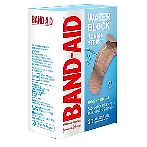 Band-Aid Brand Water Block Waterproof Tough Adhesive Bandages for Minor Cuts and Scrapes, All One Size, 20 Count (Pack of 1)