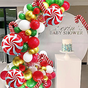 GuassLee Christmas Balloons Garland Arch Kit - Red Green Gold Confetti Balloons with Candy Mylar Balloon for Christmas Holiday Candy Theme Baby Shower Birthday Xmas Party Decorations, 101 Pack