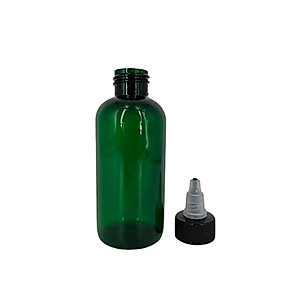 Natural Farms 4 oz Green Boston Plastic Bottles -12 Pack Empty Bottle Refillable - BPA Free - Essential Oils - Aromatherapy | Black/Natural Twist Top Cap - Made in the USA
