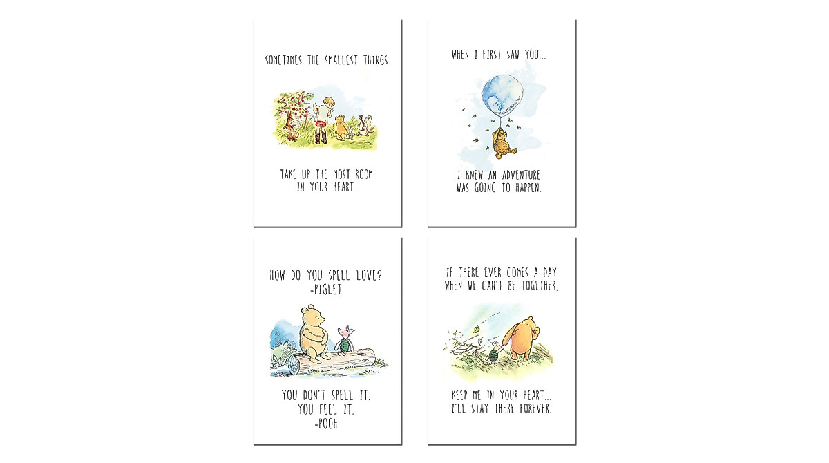 Winnie the Pooh Classic Art Prints Set of 4 Wall Decor for Nursery