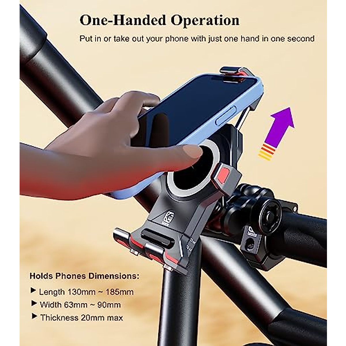 BRCOVAN Aluminum Alloy UTV Phone Holder with Vibration Dampener & High-Speed Secure Lock, Metal Anti-Shake UTV Roll Bar Cellphone Mount Fit Roll Cage 1.5/1.65/1.75/1.85/2 inch, for 4.7''-7.2'' Phones