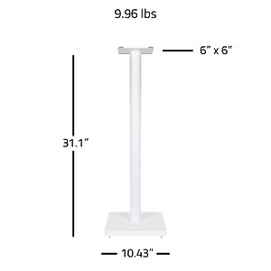 Fluance Floor Speaker Stands for Surround Sound and Bookshelf Speakers with Solid Construction, Adjustable Floor Spikes, Rubber Isolation Feet, Cable Management, Square Base - Matte White/Pair SS05SWH