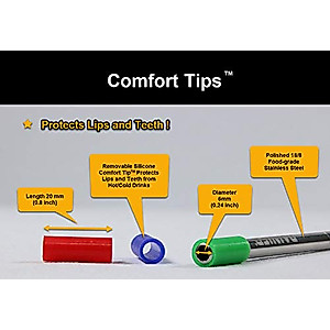 RAINIER Stainless Steel Metal Drinking Straws | Fits Yeti RTIC or Any 20 or 30 oz Tumbler| Extra Long Reusable Ecofriendly | Set of 8 Angled Straws with Silicone Silencers, Comfort Tips, 2 Brushes