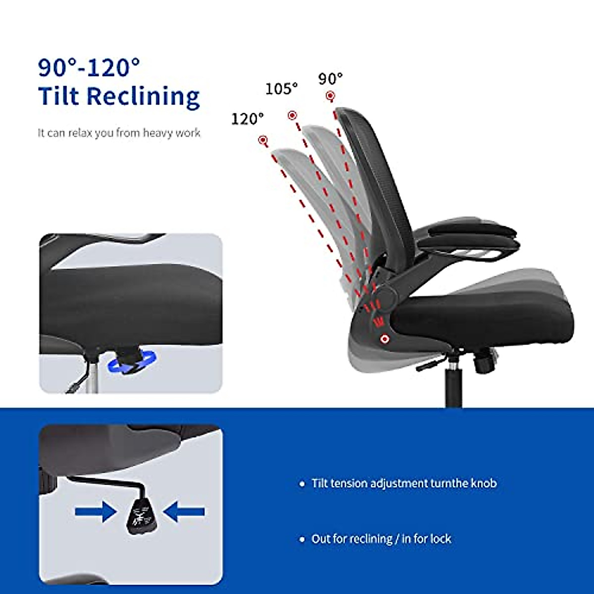 Home Office Chair Ergonomic Desk Chair Mesh Computer Chair Swivel Rolling Executive Task Chair with Lumbar Support Arms Mid Back Adjustable Chair for Men Adults, Black