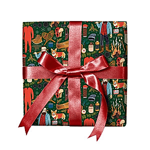 REVEL & Co Lumberjack Folded Christmas Wrapping Paper, 2 Feet x 10 Feet Folded Holiday Giftwrap with Lumberjack, Plaid, Flannel, Corgi, Woodsman, Masculine Design