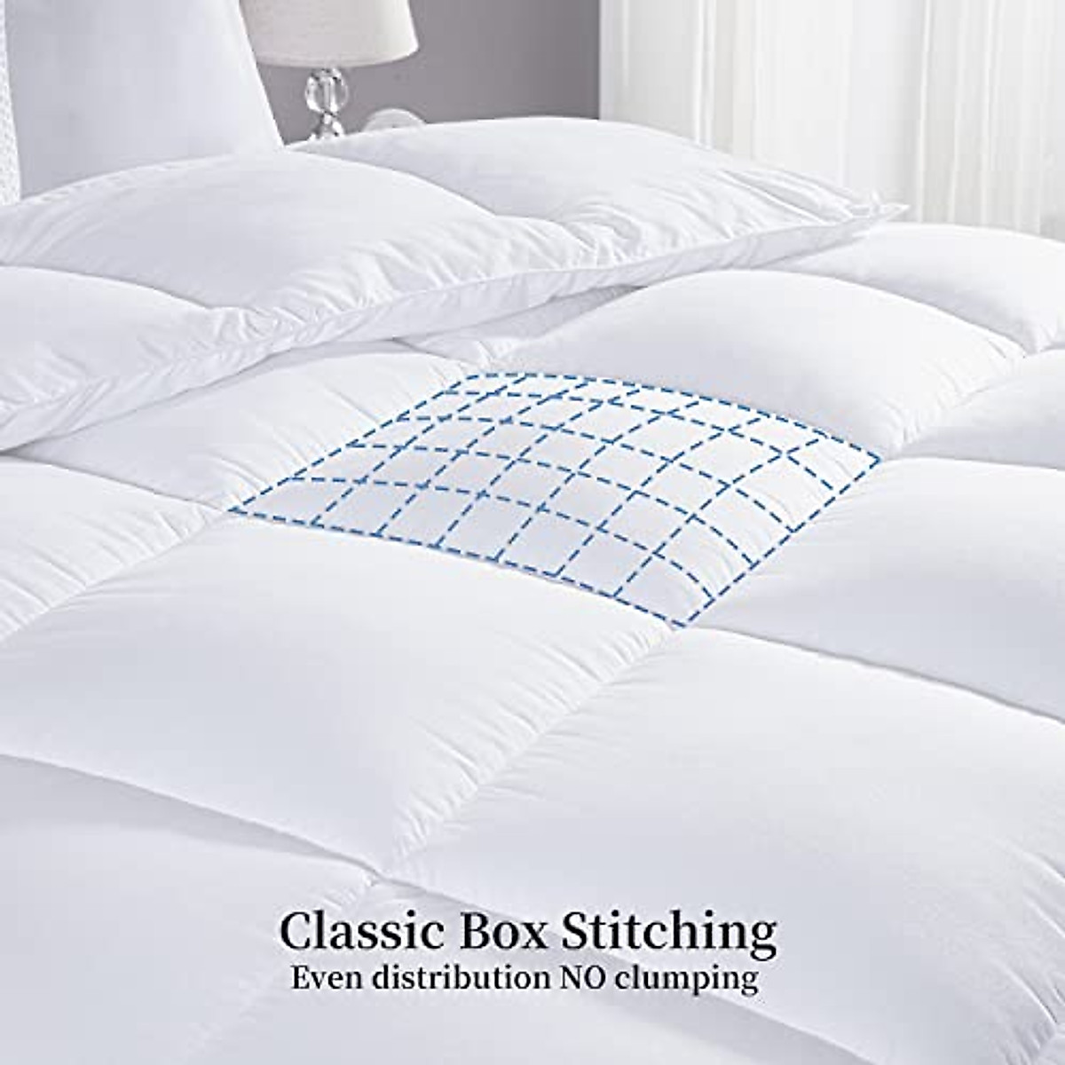 Kingsley trend King Comforter Duvet Insert - All Season Quilted Ultra Soft Breathable Down Alternative King Size Comforter, Box Stitch White Comforter with Corner Tabs, King 104x92
