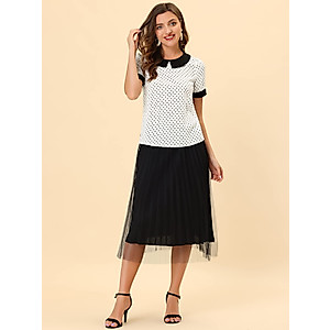 Allegra K Women's Peter Pan Collar Shirt Vintage 1950s Polka Dots Blouse Medium White