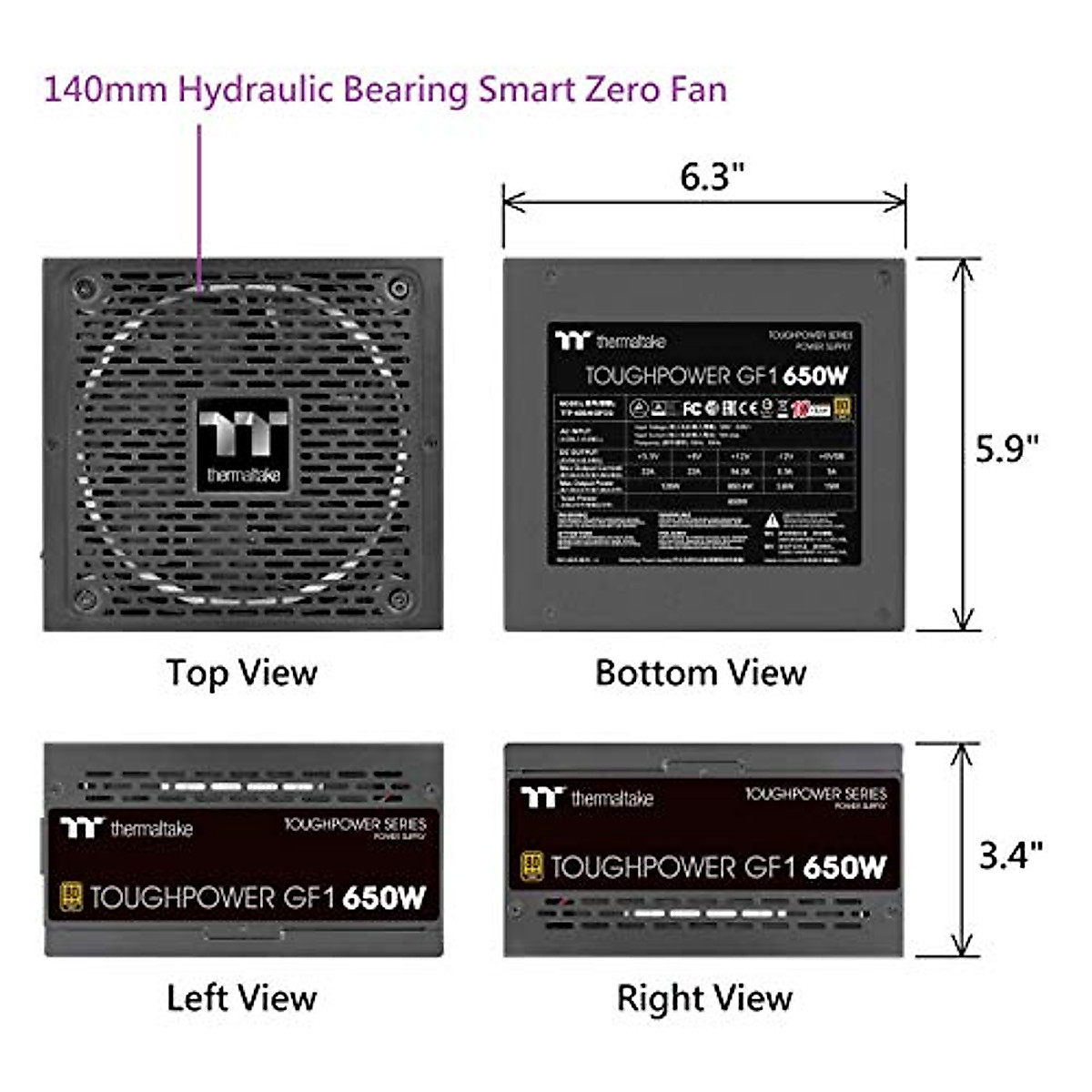 Thermaltake Toughpower GF1 650W 80+ Gold SLI/ CrossFire Ready Ultra Quiet 140mm Hydraulic Bearing Smart Zero Fan Full Modular Power Supply 10 Year Warranty PS-TPD-0650FNFAGU-1